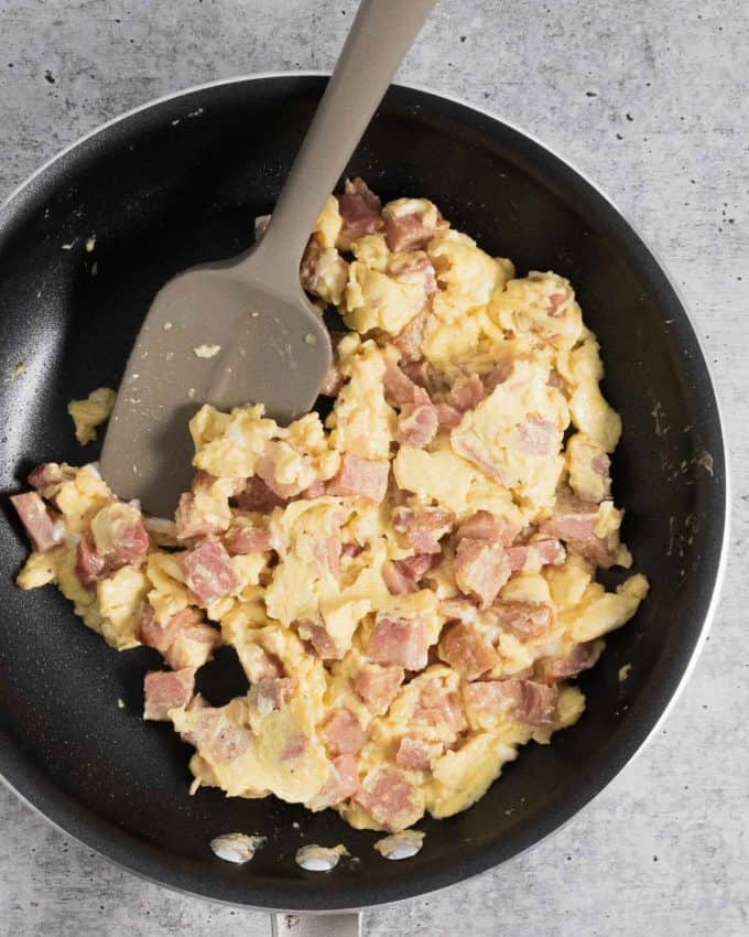 Ham and Eggs Scramble (Huevos con Jamón) Breakfast For Two